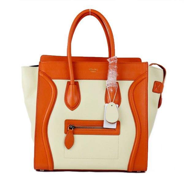 Celine Luggage Mini 30cm Tote Bag - 88022 White & Orange Original ...