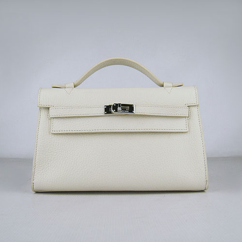 Hermes Mini Kelly 22cm H008 Cream Calfskin Leather With Silver Hardware ...