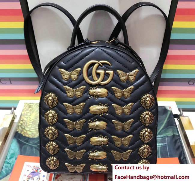 Gucci GG Marmont Metal Animal Insects Studs Leather Backpack Bag 476671 ...