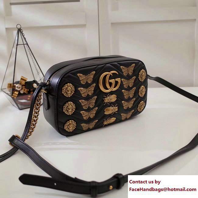 Gucci GG Marmont Metal Animal Insects Studs Shoulder Small Bag 447632 ...