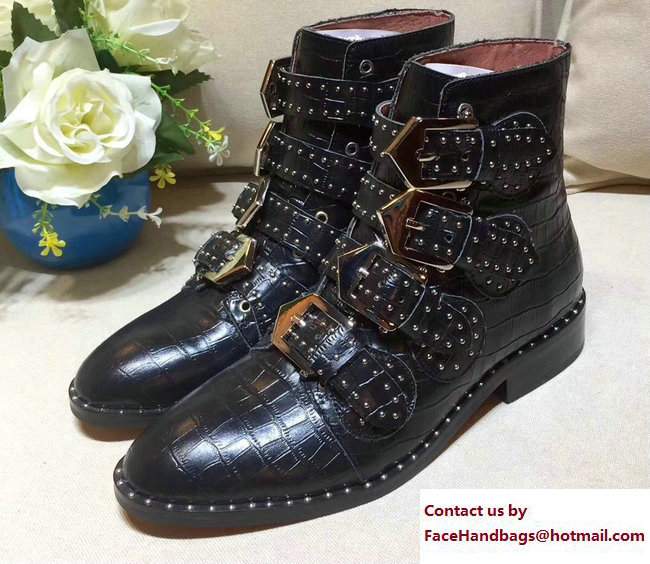 Givenchy Studded Buckle Ankle Boots Croco Pattern Black 2017 [Givenchy ...