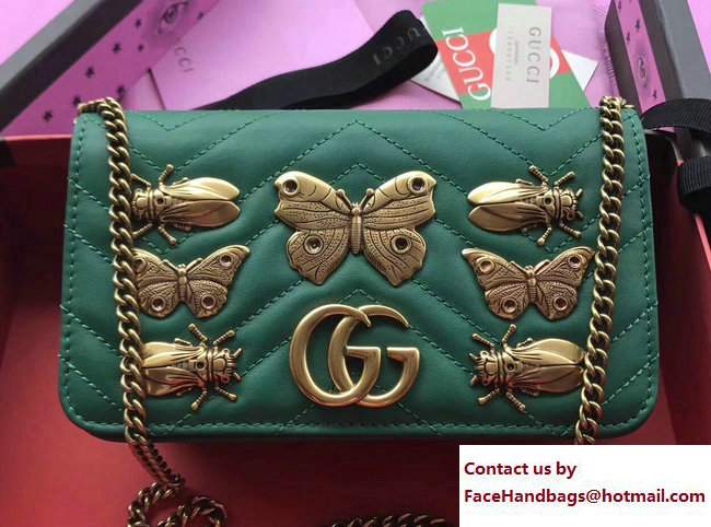 Gucci GG Marmont Metal Animal Insects Studs Mini Bag 488426 Green 2017 ...